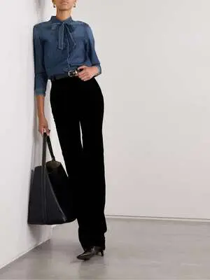 NILI LOTAN Suzette Tie-neck Denim Shirt