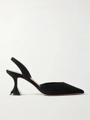 Amina Muaddi Holli Suede Slingback Pumps - Black
