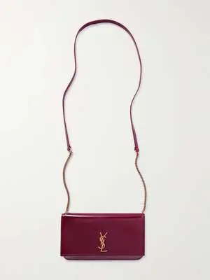 Saint Laurent Cassandre Strap Patent-leather Phone Case - Burgundy