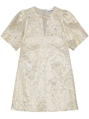 GANNI Patterned Jacquard Mini Dress - Gold