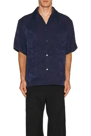 WAO Crinkled Short Sleeve Shirt - Navy