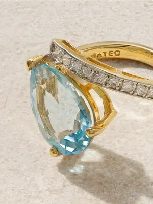Mateo Slanted Topaz And Diamond Ring - Blue