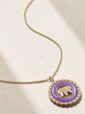 SYDNEY EVAN Elephant 14-karat Gold, Enamel And Diamond Necklace - Purple