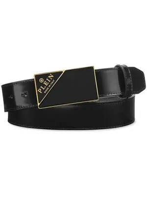 Philipp Plein Logo Buckle Leather Belt - Black