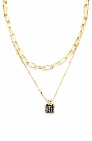 PANACEA Layered Chain Necklace With Pavé Pendant