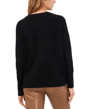 Vince Camuto Drop Shoulder Henley Neck Sweater - Rich Black