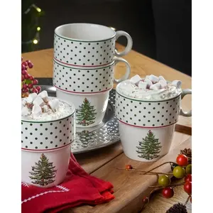 SPODE Christmas Tree Polka Dot Stackable Mugs, Set Of 4