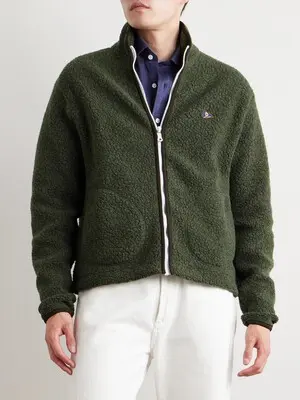 DRAKE'S Logo-embroidered Wool-blend Bouclé Jacket - Green