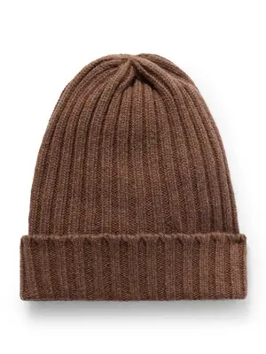 Thom Sweeney Ribbed Cashmere Beanie - Brown