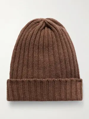 Thom Sweeney Ribbed Cashmere Beanie - Brown