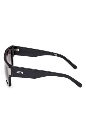 Mcm 54mm Rectangular Sunglasses - Shiny Black / Gradient Smoke