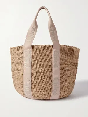 Chloé Woody Large Leather-trimmed Raffia Tote - Neutrals