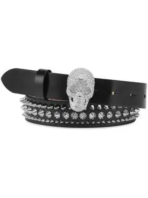Philipp Plein Skull Buckle Leather Belt - Black