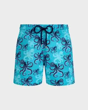 Vilebrequin Stretch Short Swim Trunks Poulpes Mdb Moorise - Blue