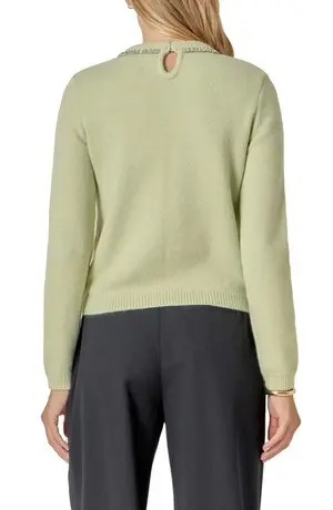 English Factory Rhinestone Bow Sweater - Sage