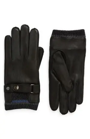 Robert Barakett Leather Gloves With Knit Wool Cuff - Black