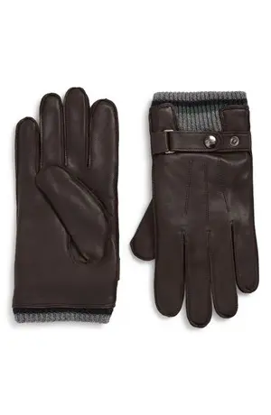 Robert Barakett Robert Barakett Leather Gloves With Knit Wool Cuff Brown