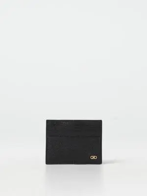 FERRAGAMO Grained Calf Leather Card Holder With Gancini Logo - Black