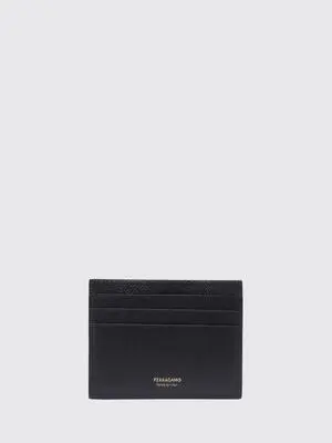 FERRAGAMO Grained Calf Leather Card Holder With Gancini Logo