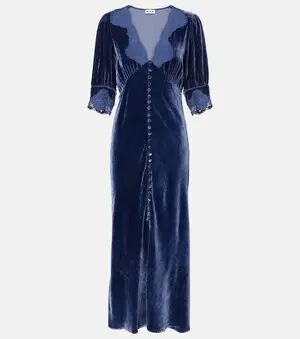 Rixo Simone Lace-trimmed Velvet Maxi Dress
