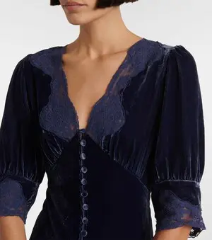 Rixo Simone Lace-trimmed Velvet Maxi Dress
