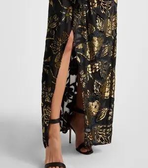 Simkhai Marzia Lamé Velvet Wrap Maxi Dress