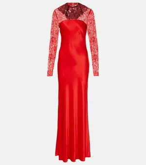 RODARTE Lace-trimmed Silk-blend Gown - Red