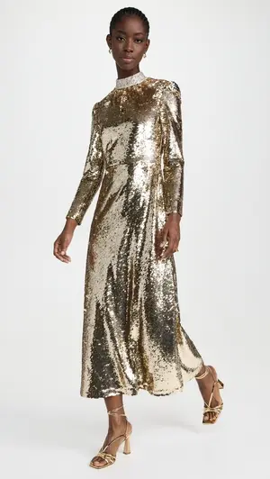 saloni silver sequin dress SALONI Eden V-Neck Sequinned Dress