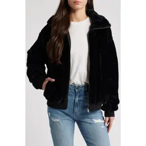 THREAD & SUPPLY Faux Mink Zip Jacket - Black