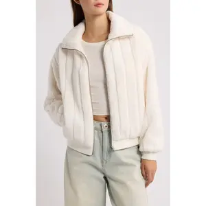 THREAD & SUPPLY Faux Mink Zip Jacket - Ivory