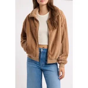 THREAD & SUPPLY Faux Mink Zip Jacket - Light Brown