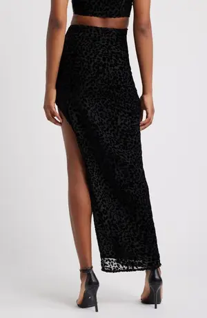 Nasty Gal Leopard Velvet Burnout Slit Skirt