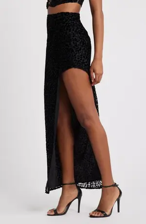 Nasty Gal Leopard Velvet Burnout Slit Skirt