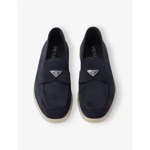 Prada Triangle-plaque Suede Loafers - Black