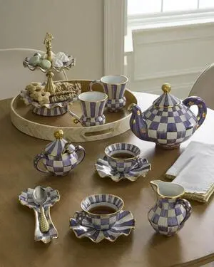 MACKENZIE-CHILDS Violet Check Ceramic Saucer - One-color