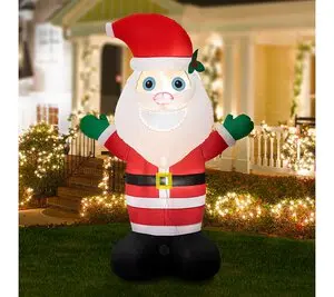 GLITZHOME 8ft Lighted Indoor Outdoor Musical Santa Inflatable - One-color