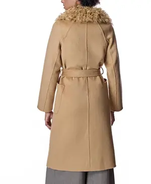 MAXIMILIAN Belted Wool Coat With Fur Collar - Camel