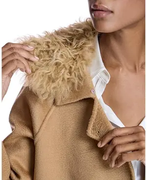 MAXIMILIAN Belted Wool Coat With Fur Collar - Camel