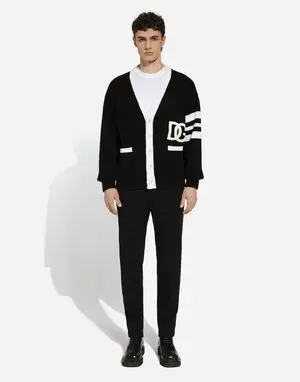Dolce & Gabbana Wool Fisherman’s Rib Cardigan With Dg Logo - Multicolor