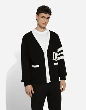 Dolce & Gabbana Wool Fisherman’s Rib Cardigan With Dg Logo - Multicolor