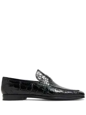 Magnanni Embossed Crocodile-effect Leather Loafers - Black