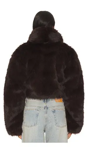 AFRM Stephanie Barrel Crop Faux Fur Jacket - Java