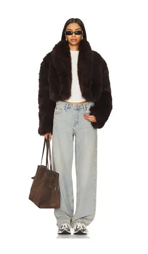 AFRM Stephanie Barrel Crop Faux Fur Jacket - Java
