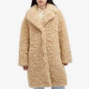 STAND STUDIO Camille Cocoon Midi Faux Fur Coat - Natural Beige