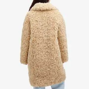 STAND STUDIO Camille Cocoon Midi Faux Fur Coat - Natural Beige