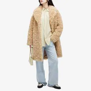STAND STUDIO Camille Cocoon Midi Faux Fur Coat - Natural Beige
