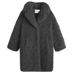 STAND STUDIO Camille Cocoon Midi Faux Fur Coat - Smoke Grey
