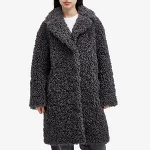 STAND STUDIO Camille Cocoon Midi Faux Fur Coat - Smoke Grey
