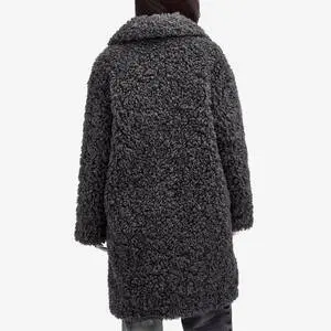 STAND STUDIO Camille Cocoon Midi Faux Fur Coat - Smoke Grey