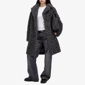 STAND STUDIO Camille Cocoon Midi Faux Fur Coat - Smoke Grey